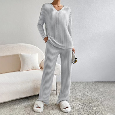 Women s Sweaters for Daily Wear Product Type and Country Of Origin Straight leg pants loose V-neck pit stripe knit suit