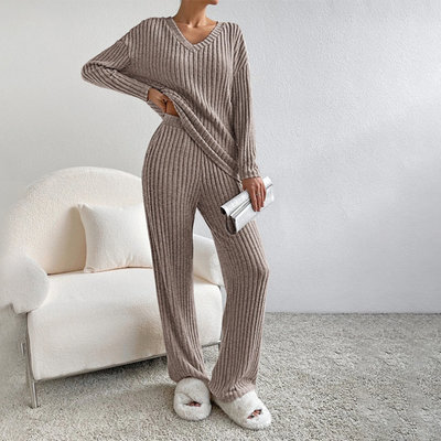 Women s Sweaters for Daily Wear Product Type and Country Of Origin Straight leg pants loose V-neck pit stripe knit suit