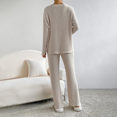 Women s Sweaters for Daily Wear Product Type and Country Of Origin Straight leg pants loose V-neck pit stripe knit suit