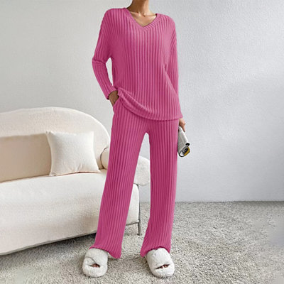 Women s Sweaters for Daily Wear Product Type and Country Of Origin Straight leg pants loose V-neck pit stripe knit suit