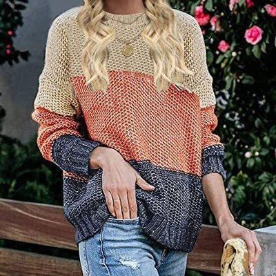 Long Sleeve Free Size for Customer Requirements Casual Thick Thread Color Block Pullover Knitted Sweater