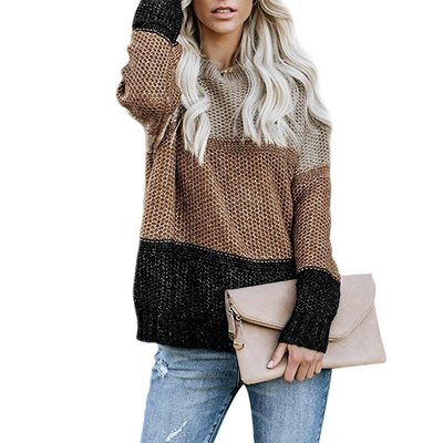 Long Sleeve Free Size for Customer Requirements Casual Thick Thread Color Block Pullover Knitted Sweater
