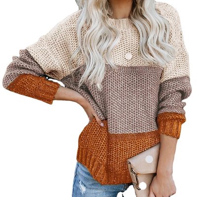 Long Sleeve Free Size for Customer Requirements Casual Thick Thread Color Block Pullover Knitted Sweater