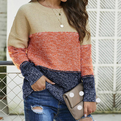 Long Sleeve Free Size for Customer Requirements Casual Thick Thread Color Block Pullover Knitted Sweater