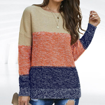 Long Sleeve Free Size for Customer Requirements Casual Thick Thread Color Block Pullover Knitted Sweater
