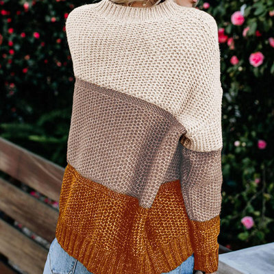 Long Sleeve Free Size for Customer Requirements Casual Thick Thread Color Block Pullover Knitted Sweater