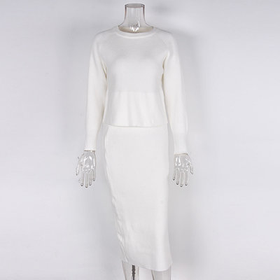 Customization Women s Sweaters Country Of Origin Long Sleeve sexy sweater two-piece set with split hem long skirt
