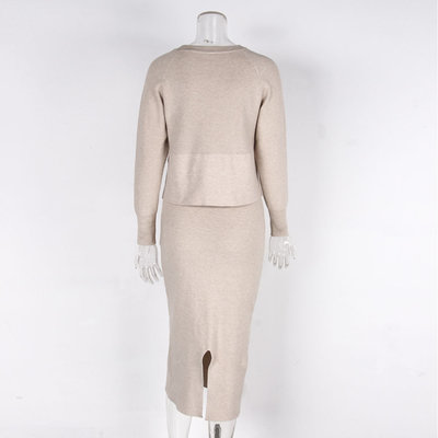 Customization Women s Sweaters Country Of Origin Long Sleeve sexy sweater two-piece set with split hem long skirt