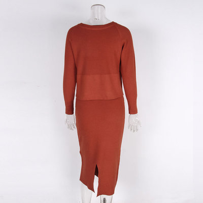 Customization Women s Sweaters Country Of Origin Long Sleeve sexy sweater two-piece set with split hem long skirt