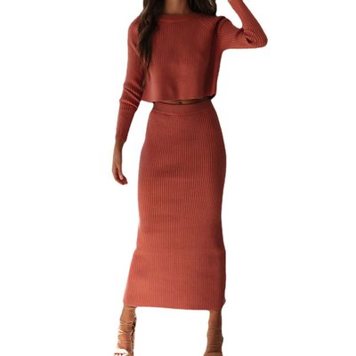 Customization Women s Sweaters Country Of Origin Long Sleeve sexy sweater two-piece set with split hem long skirt
