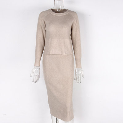 Customization Women s Sweaters Country Of Origin Long Sleeve sexy sweater two-piece set with split hem long skirt