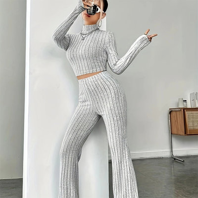 Women s Sweaters for Daily Wear Occasion with Regular Fit in Fall Season Women's Set Long sleeved Pants Knitted Sweater