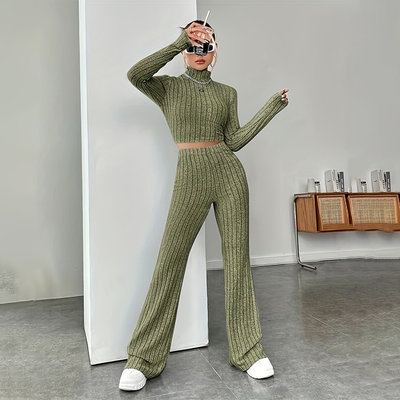 Women s Sweaters for Daily Wear Occasion with Regular Fit in Fall Season Women's Set Long sleeved Pants Knitted Sweater