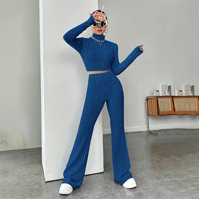 Women s Sweaters for Daily Wear Occasion with Regular Fit in Fall Season Women's Set Long sleeved Pants Knitted Sweater