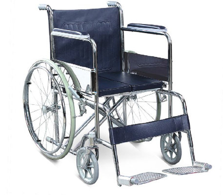 Cheap chromed steel wheelchair with hard seat cushion with double cross bar