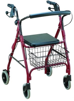 Foldable powder coated aluminum walker rollator with detachable basket