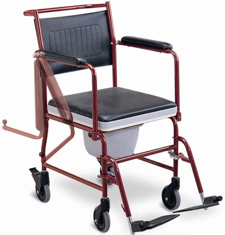 Bathroom Safety Drop Arm Steel Commodes Chair with Four Wheels for South America market