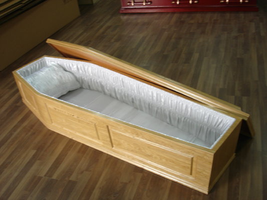 Satin Lined Cardboard Eco Friendly Coffins with Convex Lid and Frame Body