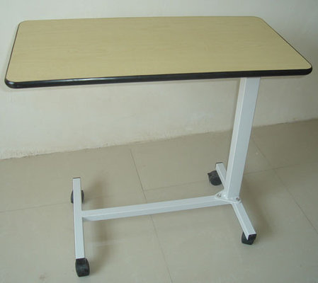 Hospital overbed table mobile with castors , manual adjustment stable bedside table