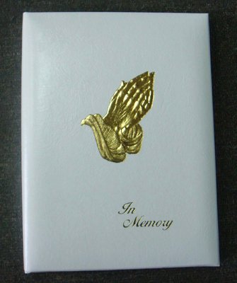 White Praying Hands Gold Stamped Funeral Memorial Books , Registry Book For Funeral