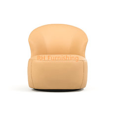 Modern American leisure single sofa for Salon club room used by leather sponge and Walnut wood curved back