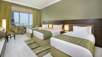 Laminate board furniture for Hotel rooms bed headboard and TV desk combine Luggage cabinets
