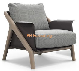 Custom made furniture of Armchair in Steel structure with Oak wood legs for Lobby leisure sofa chair by italy leather