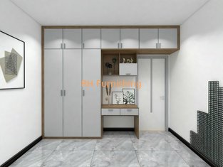 Custom Made Cloth Wardrobe With Hinge Door And Writing Desk For Single Bedroom Furniture