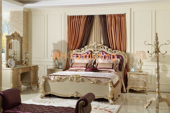 Luxury Classic Bedroom Furniture Bed sets Golden painting Wood and high end of fabric Headboard factory direct Price supplier