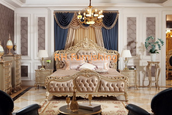 Luxury furniture online stores for Big house and Villa of King bed by Craft wood with Italy Leather headboard supplier