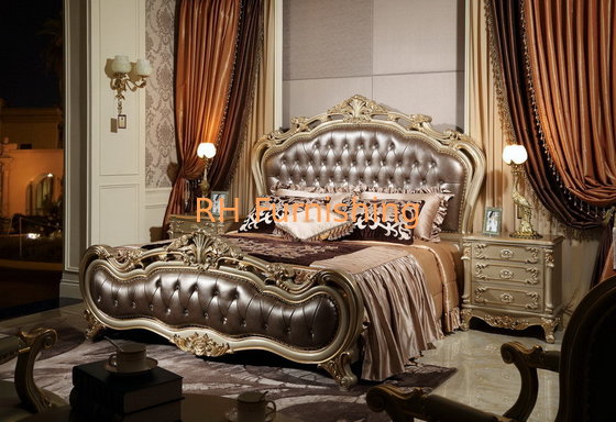 Luxury furniture online stores for Big house and Villa of King bed by Craft wood with Italy Leather headboard supplier