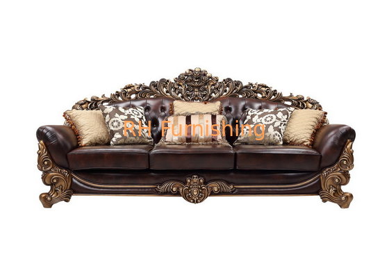 Luxury Sofa sets by Beech wood craft design in golden color painting and Imported Italy Leather for Villa living rooms supplier
