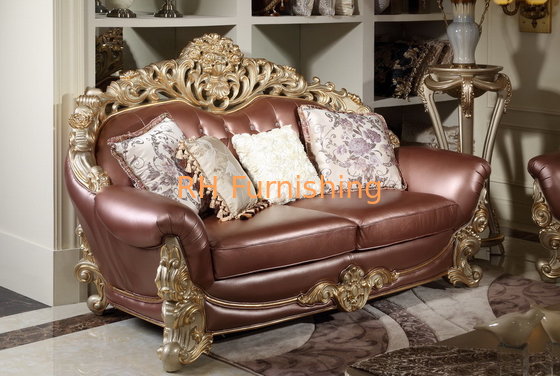 Luxury Sofa sets by Beech wood craft design in golden color painting and Imported Italy Leather for Villa living rooms supplier