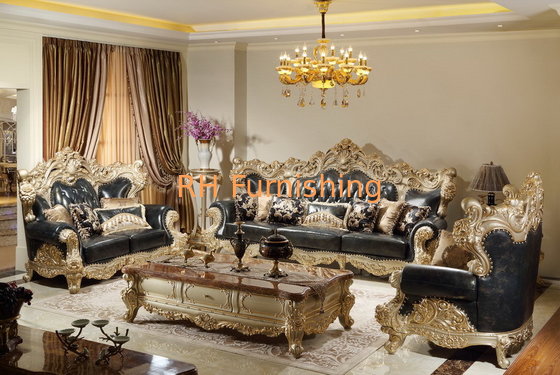 Luxury Classic Living room Sofa sets online direct sales price by Beech wood carfted and Import Italy Leather upholstery supplier