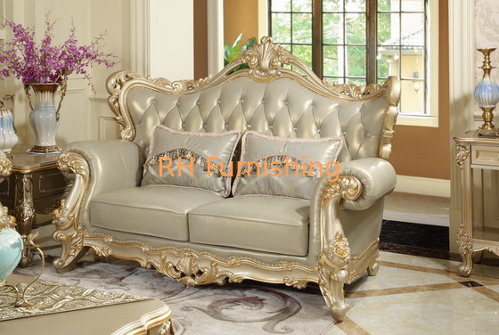 Luxury Classic French design of Living room Sofa sets 1+2+3  used Beech wood fame and Import Italy Leather upholstered supplier