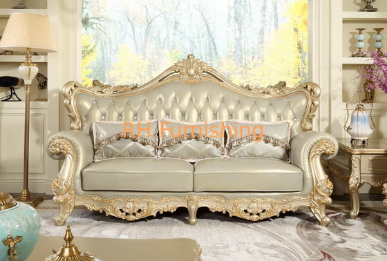 Luxury Classic French design of Living room Sofa sets 1+2+3  used Beech wood fame and Import Italy Leather upholstered supplier