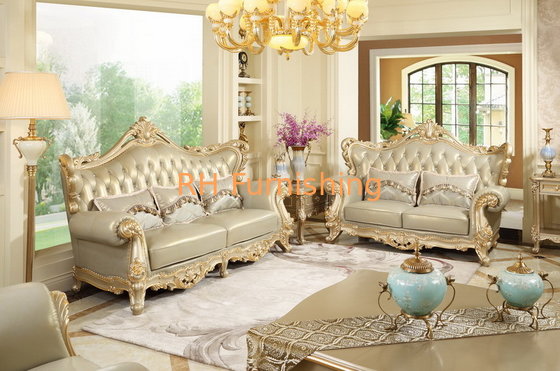 Luxury Classic French design of Living room Sofa sets 1+2+3  used Beech wood fame and Import Italy Leather upholstered supplier