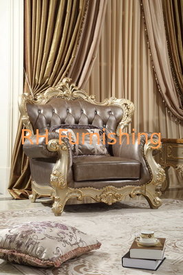 French style Luxury design of Living room Sofa sets 1+2+3  used Beech wood Carving and Import Italy Leather Furniture supplier