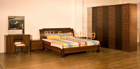 Walnut color Home Furniture,Panel Bedroom Set,Wood Bed and Wardrobe,Nightstand,Dresser with Mirror,Amorie,Chest supplier
