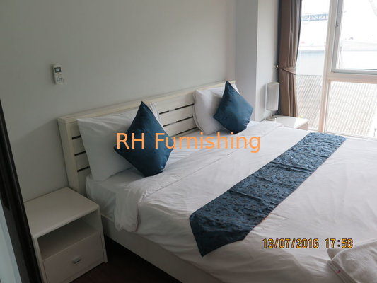 Cheap Hotel Apartment furniture set by White melamine Quenn size bed and TV stand Cabinet supplier