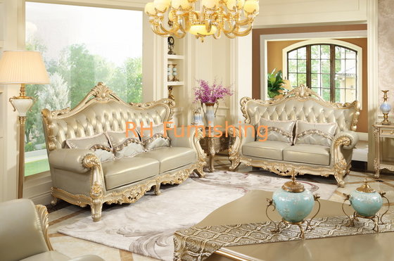 Luxury Living room Furniture European style Leather Sofa set wood flower by Joyful Ever supplier