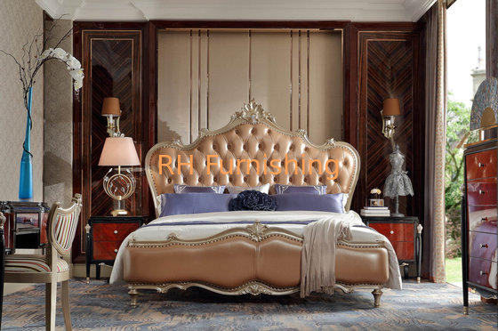 Luxury Bedroom furniture of Leather king size bed with Nightstand in Ebony wood glossy painting supplier