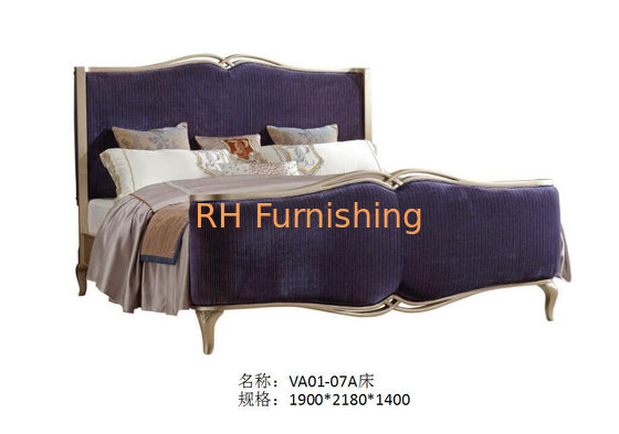 New Classic design of Luxury house furniture Fabric Queen size Bed by Golden painting Headboard with Special tables supplier