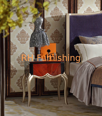 New Classic design of Luxury house furniture Fabric Queen size Bed by Golden painting Headboard with Special tables supplier