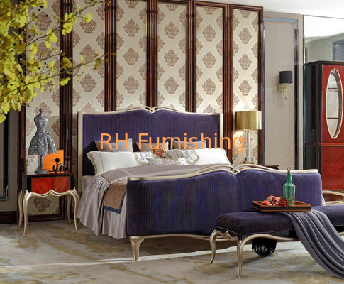 New Classic design of Luxury house furniture Fabric Queen size Bed by Golden painting Headboard with Special tables supplier