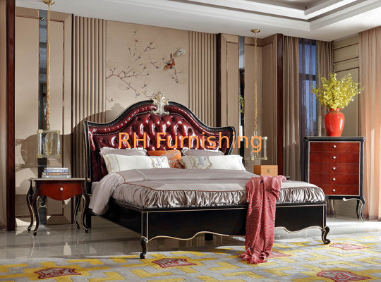 European style Classic design furniture of Leather headboard Bed used Beech wood in Glossy painting for Villa house supplier