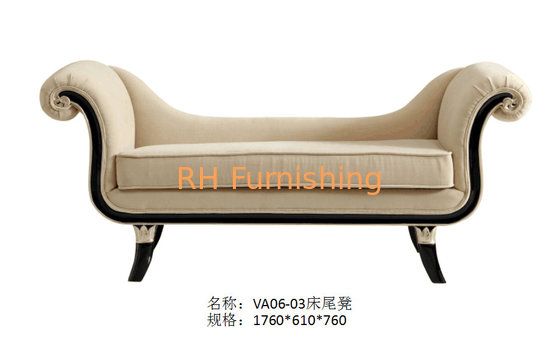 Custom made European design Long bench furniture by Fabric upholstered with Sliver painting legs supplier