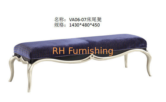 Custom made European design Long bench furniture by Fabric upholstered with Sliver painting legs supplier
