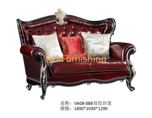 New Classical French Sofa in Glossy Solid Wood frame with Leather upholstered 1+2+3 Living Room Furniture Factory direct supplier
