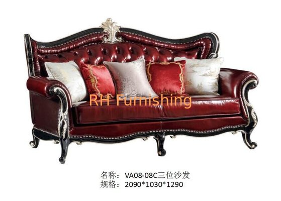 New Classical French Sofa in Glossy Solid Wood frame with Leather upholstered 1+2+3 Living Room Furniture Factory direct supplier